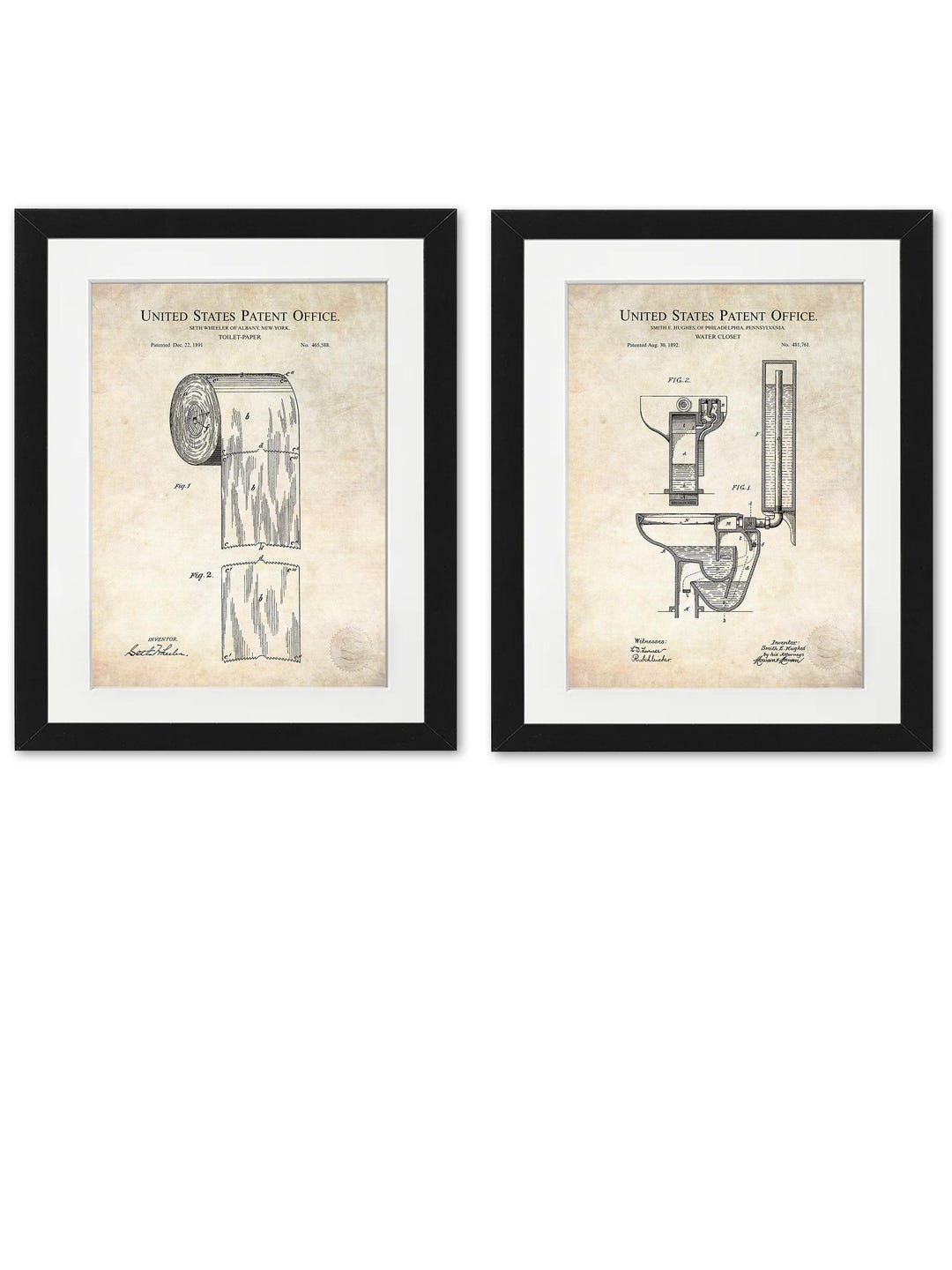 Vintage Bathroom Art Set | 1891 Toilet Paper & 1892 Water Closet ...