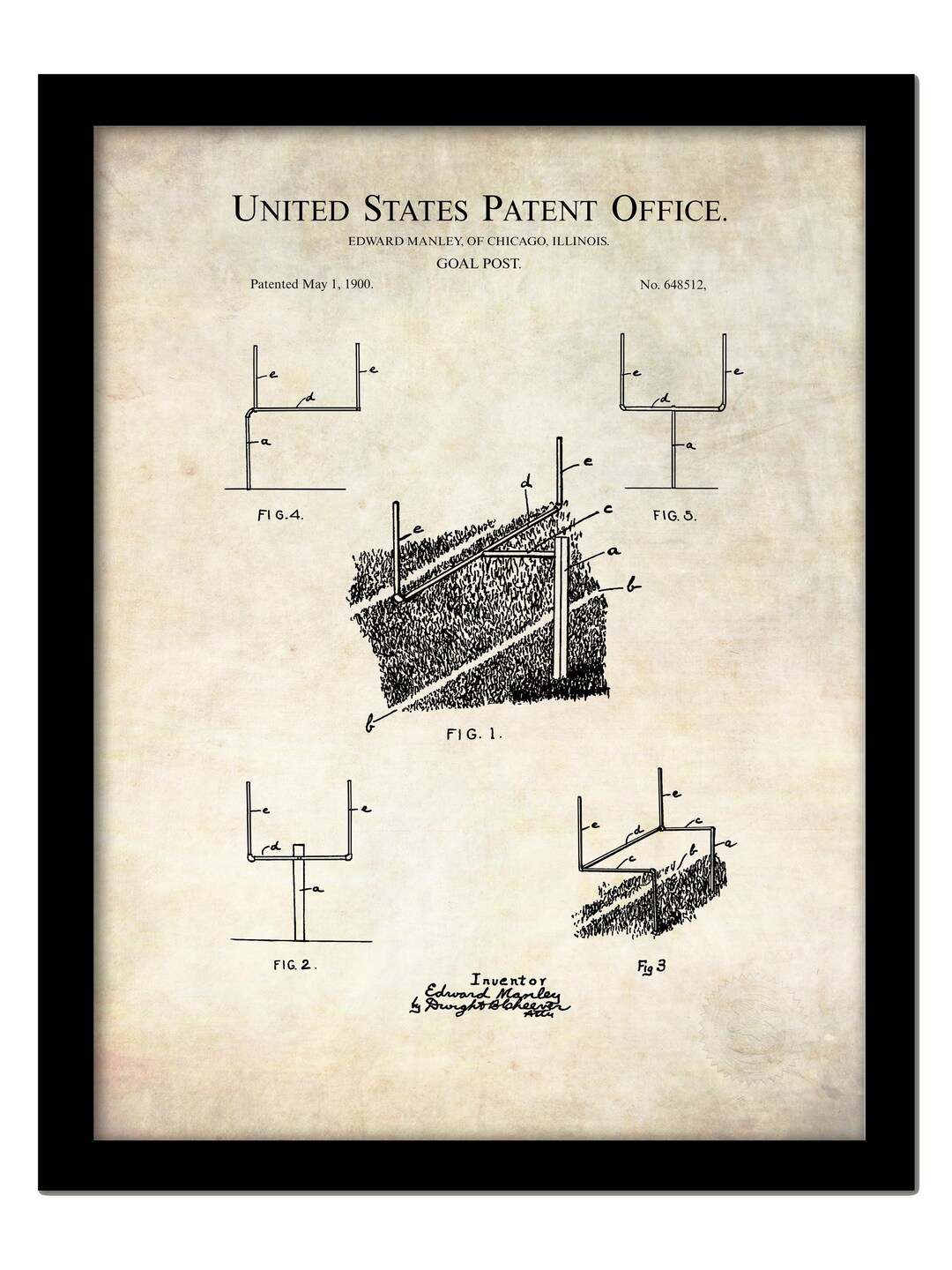 Vintage Football Decor | 1900 Goal Post Design Patent | Ideal Gift for ...