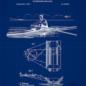 Vintage Rowing Decor | 1883 Outrigger Oar-lock Patent | Unique Gift for ...