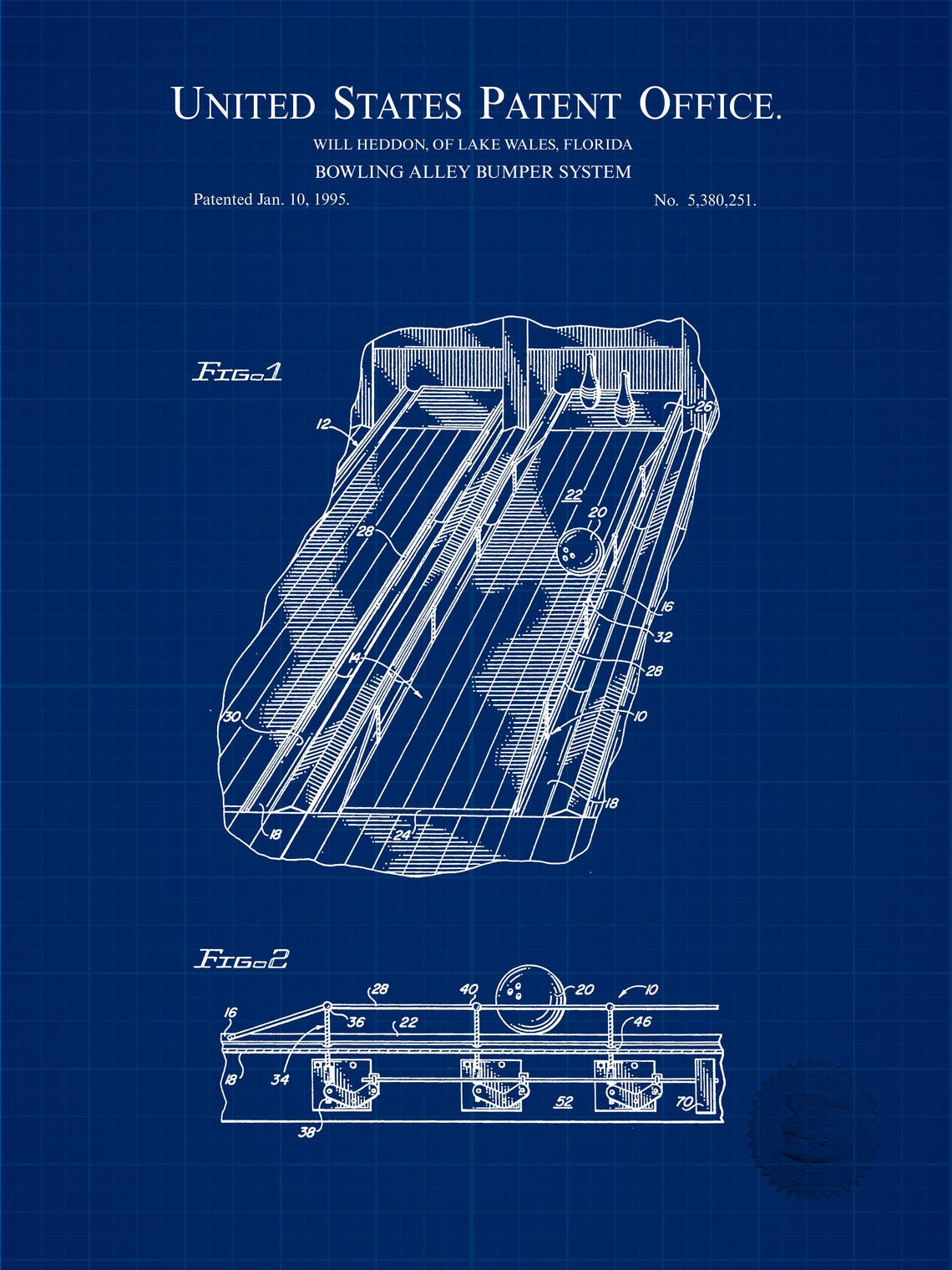 Vintage Bowling Lane Print | 1995 Bumper System Patent | Game Room Wall ...