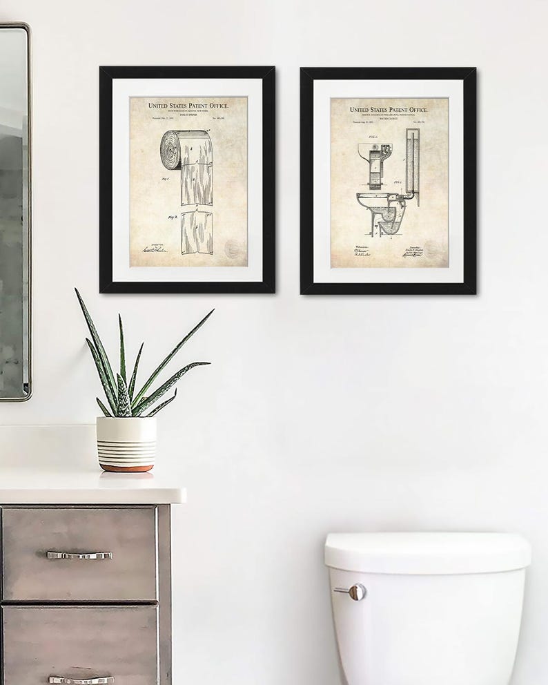 Vintage Bathroom Art Set | 1891 Toilet Paper & 1892 Water Closet ...