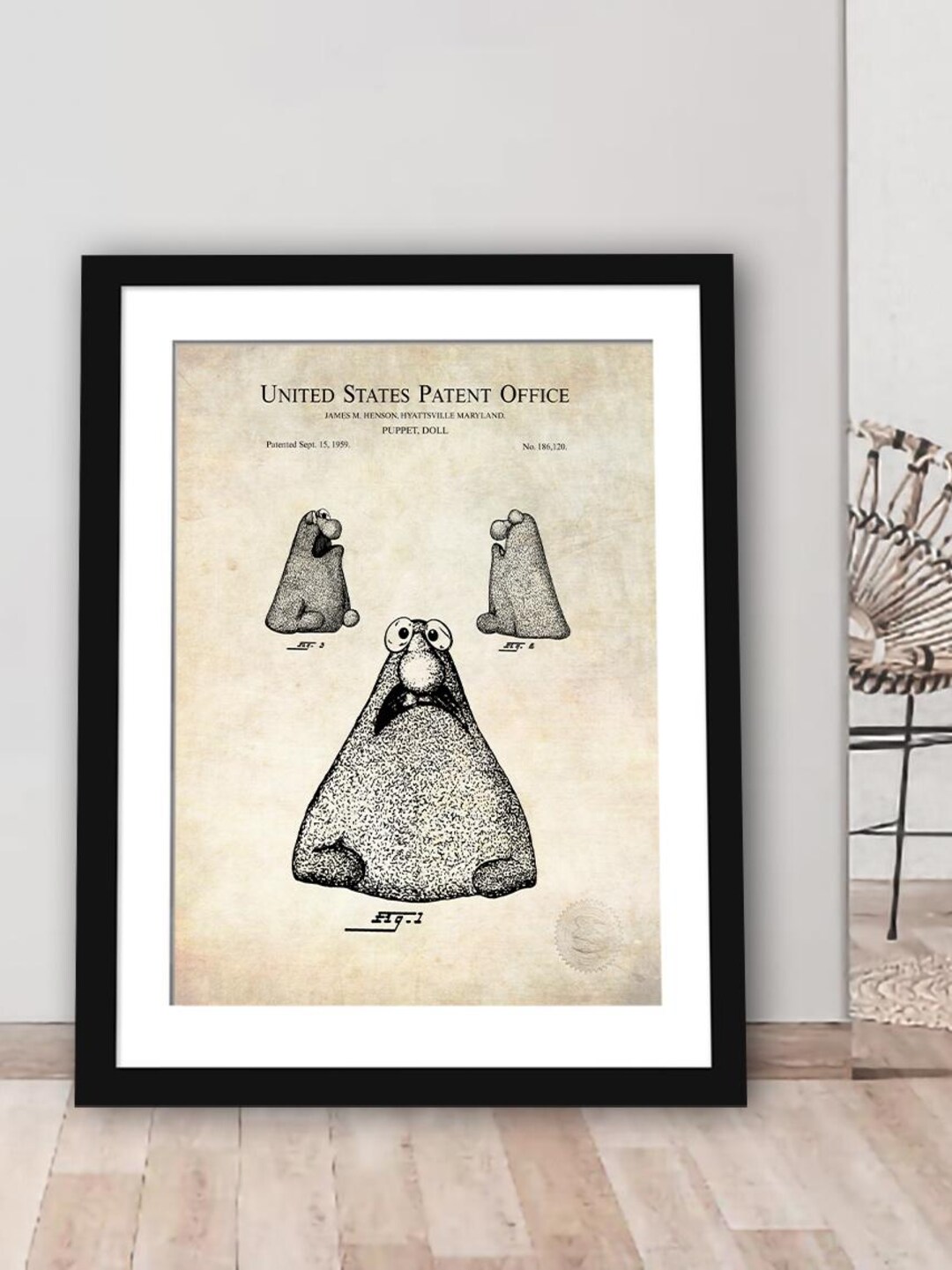 Jim Henson Puppet Art | 1959 Henson Puppet Doll Patent | Unique Wall ...