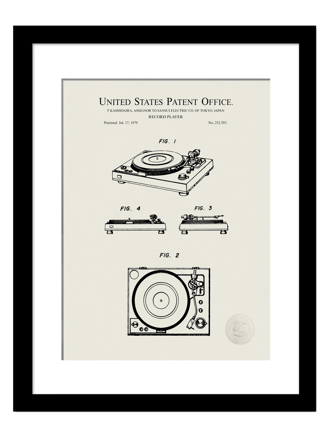 Vintage Record Player Print | 1979 Sansui Electric Turntable Patent ...