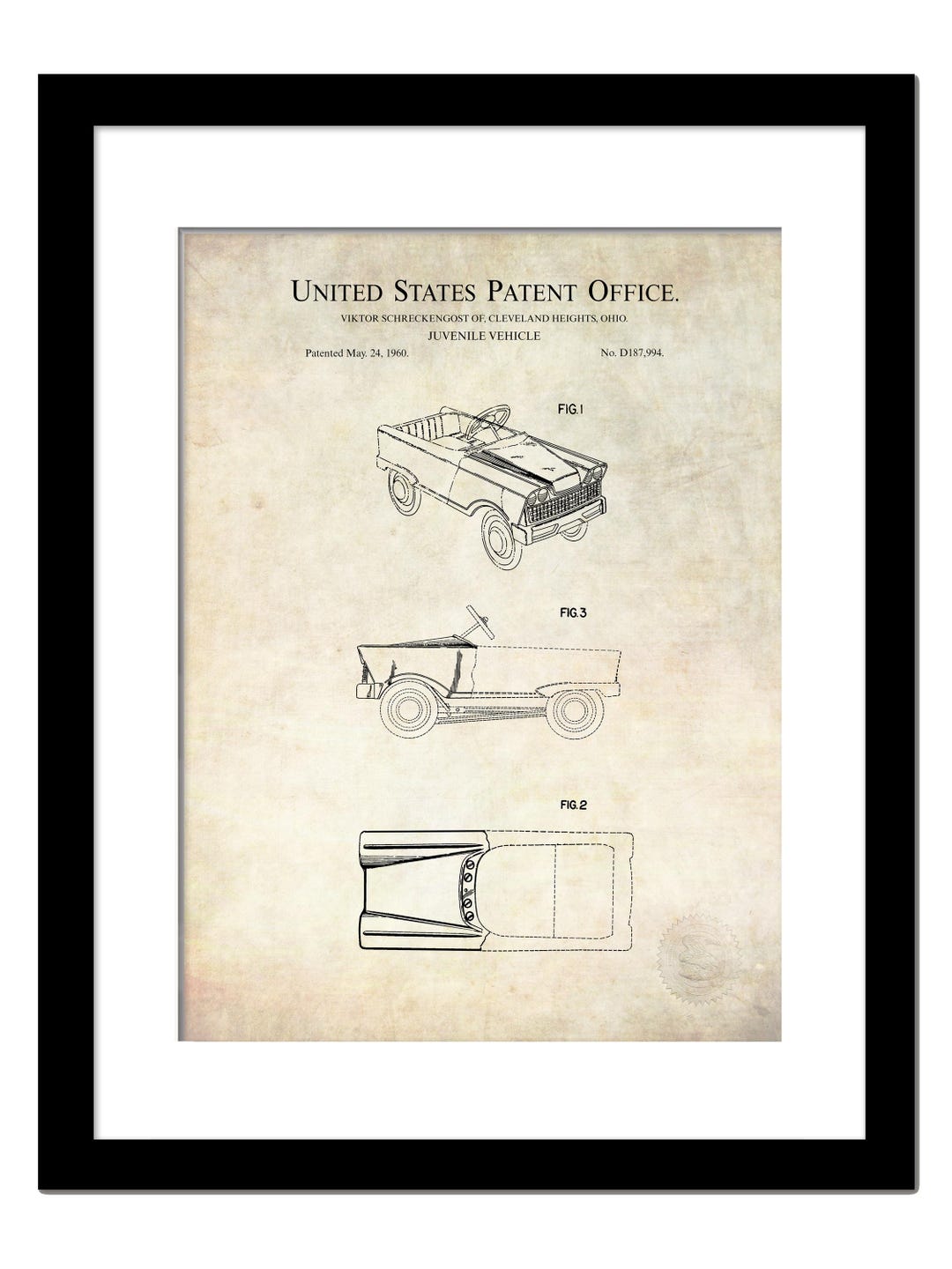 Classic Pedal Car Design | 1960 Juvenile Vehicle Patent | Vintage Toy ...