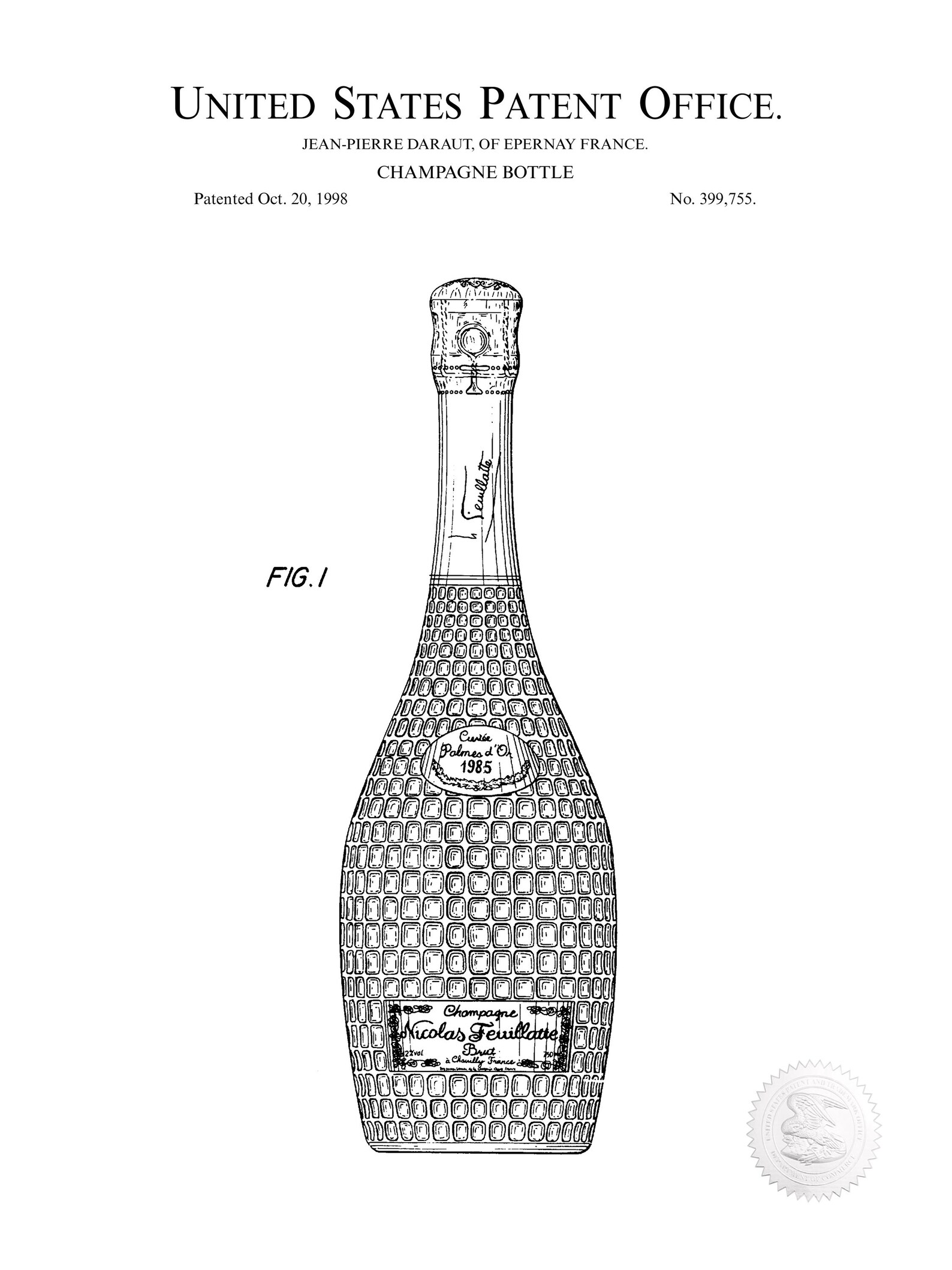 Champagne Bottle Design | 1998 Champagne Bottle Patent | Bar & Kitchen ...