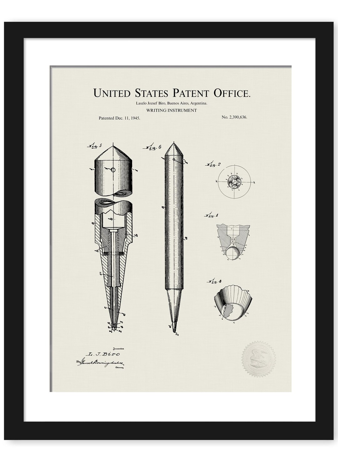 Vintage Office Decor | 1945 Ballpoint Pen Patent | Gift for Writers ...