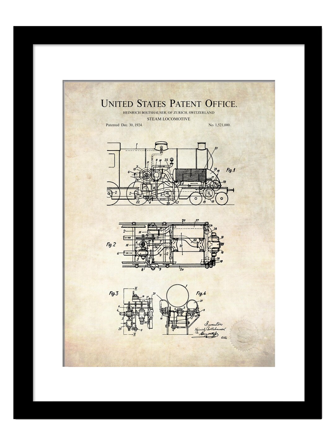 Classic Locomotive Print | 1924 Steam Locomotive Patent | Vintage ...