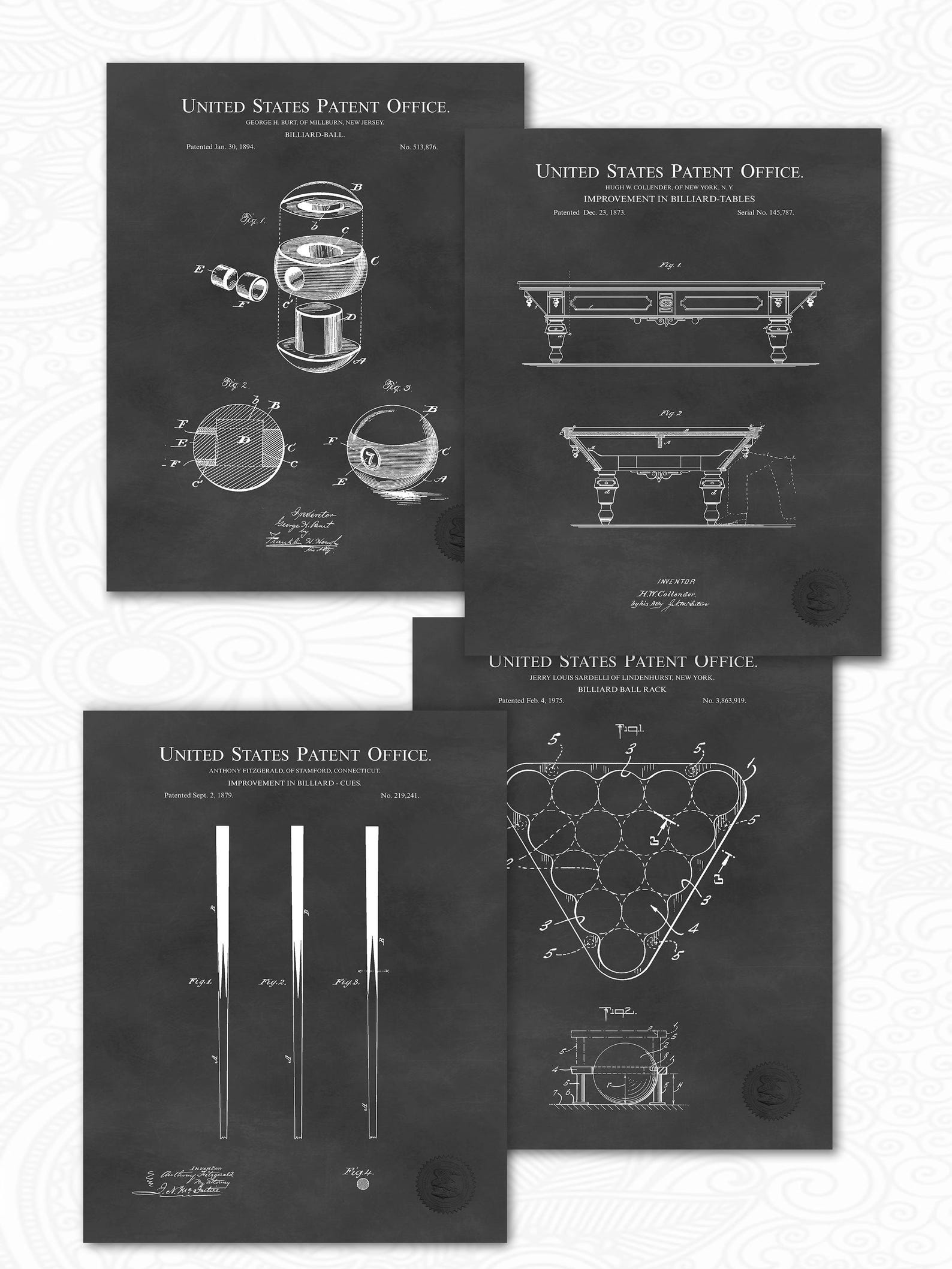 Vintage Billiard Table Print Set | 1873 Pool Table, 1879 Cue Stick ...