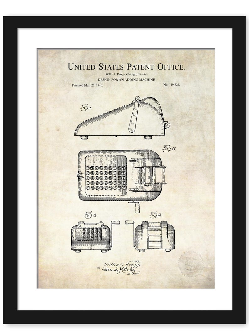 Vintage Adding Machine Patent | 1940 Office Decor Print | Accountant ...