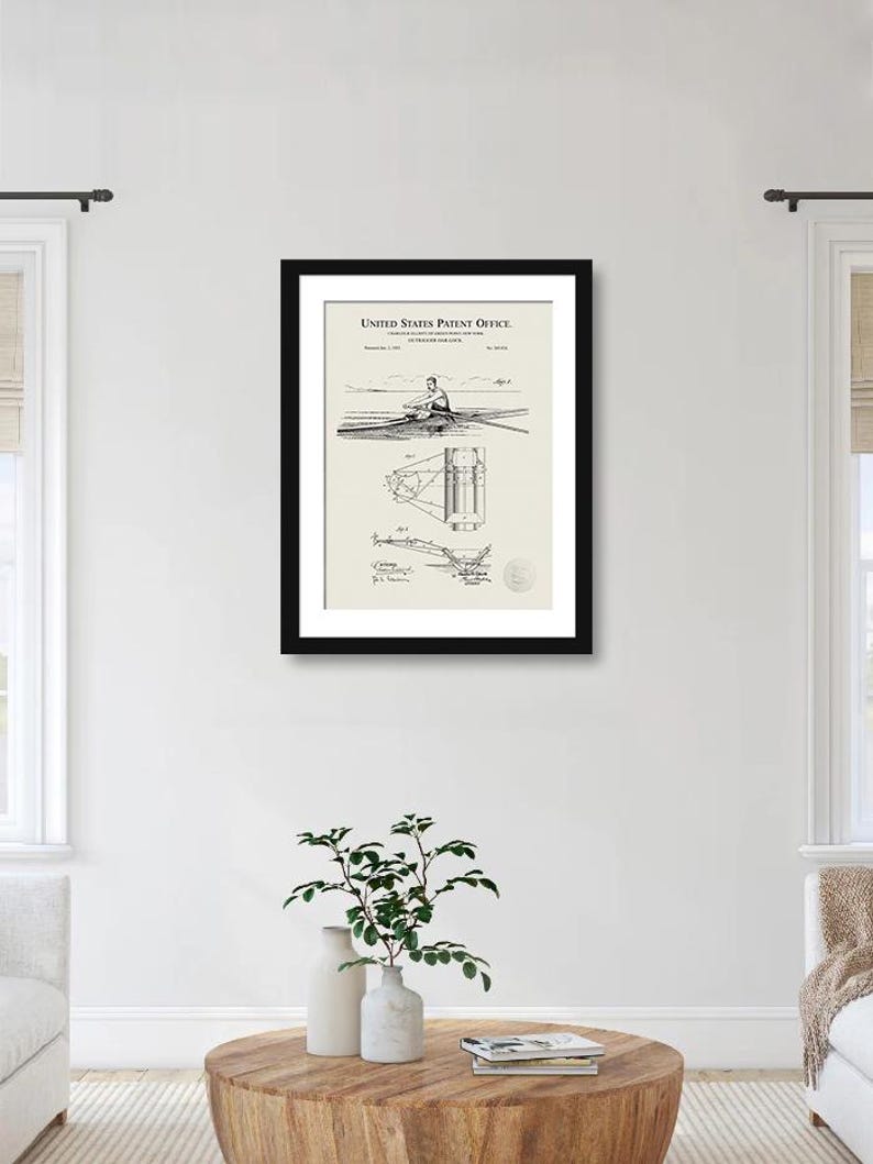 Vintage Rowing Decor | 1883 Outrigger Oar-lock Patent | Unique Gift for ...