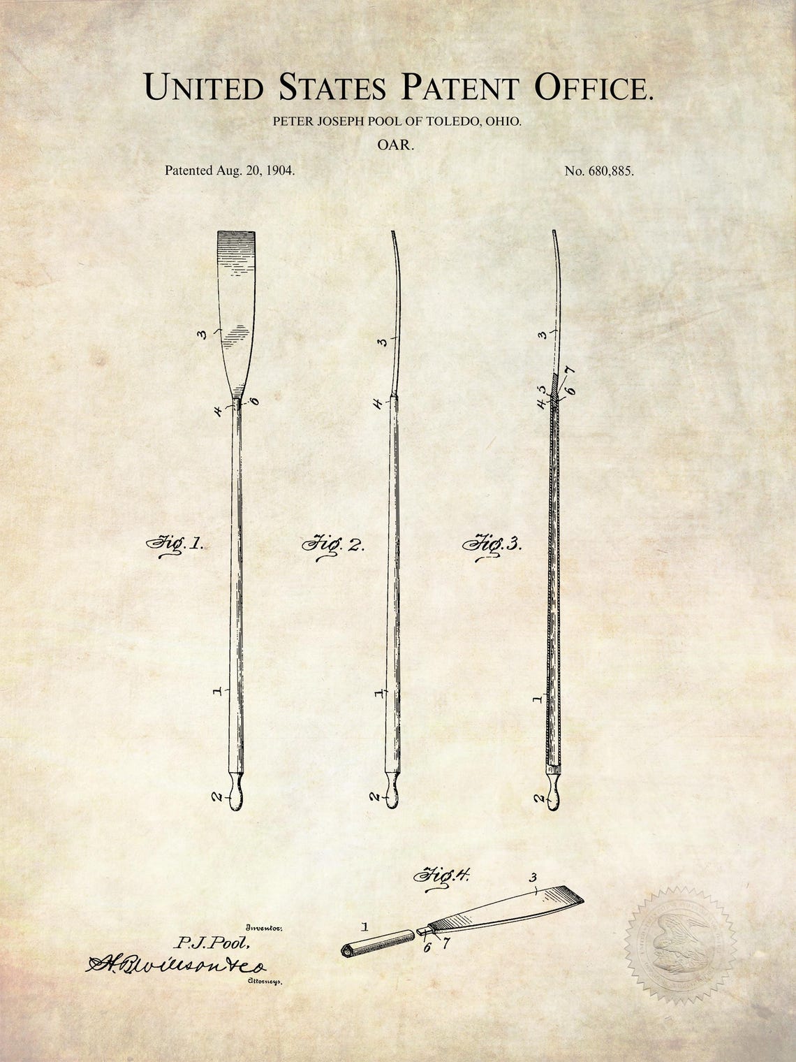 Classic Rowing Decor | 1904 Rowing Oar Patent | Unique Gift for Rowers ...