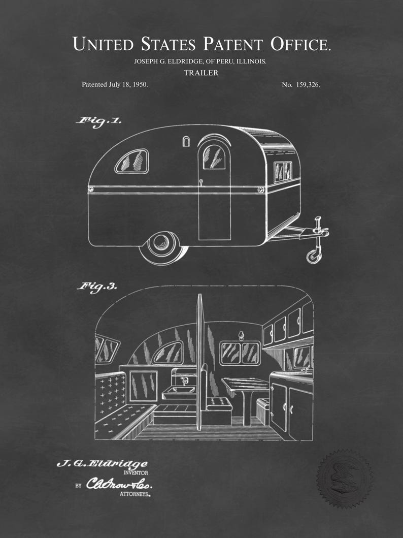 Antique Camper Trailer Design | 1950 Trailer Interior Patent | Rustic ...