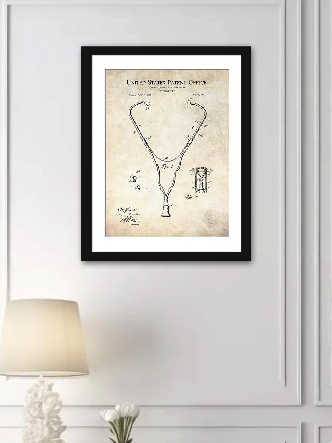Antique Stethoscope Print | 1903 Medical Instrument Patent | Unique ...