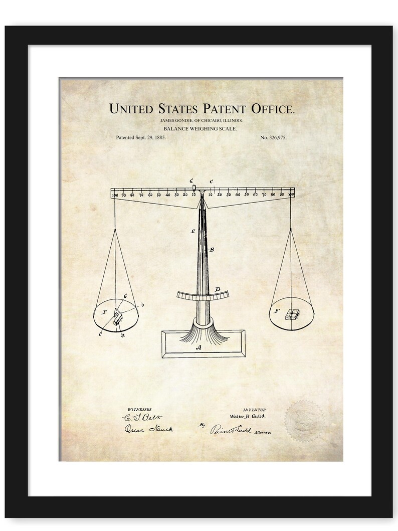 Vintage Law Office Decor | 1885 Balance Scale Patent | Gift for Lawyers ...