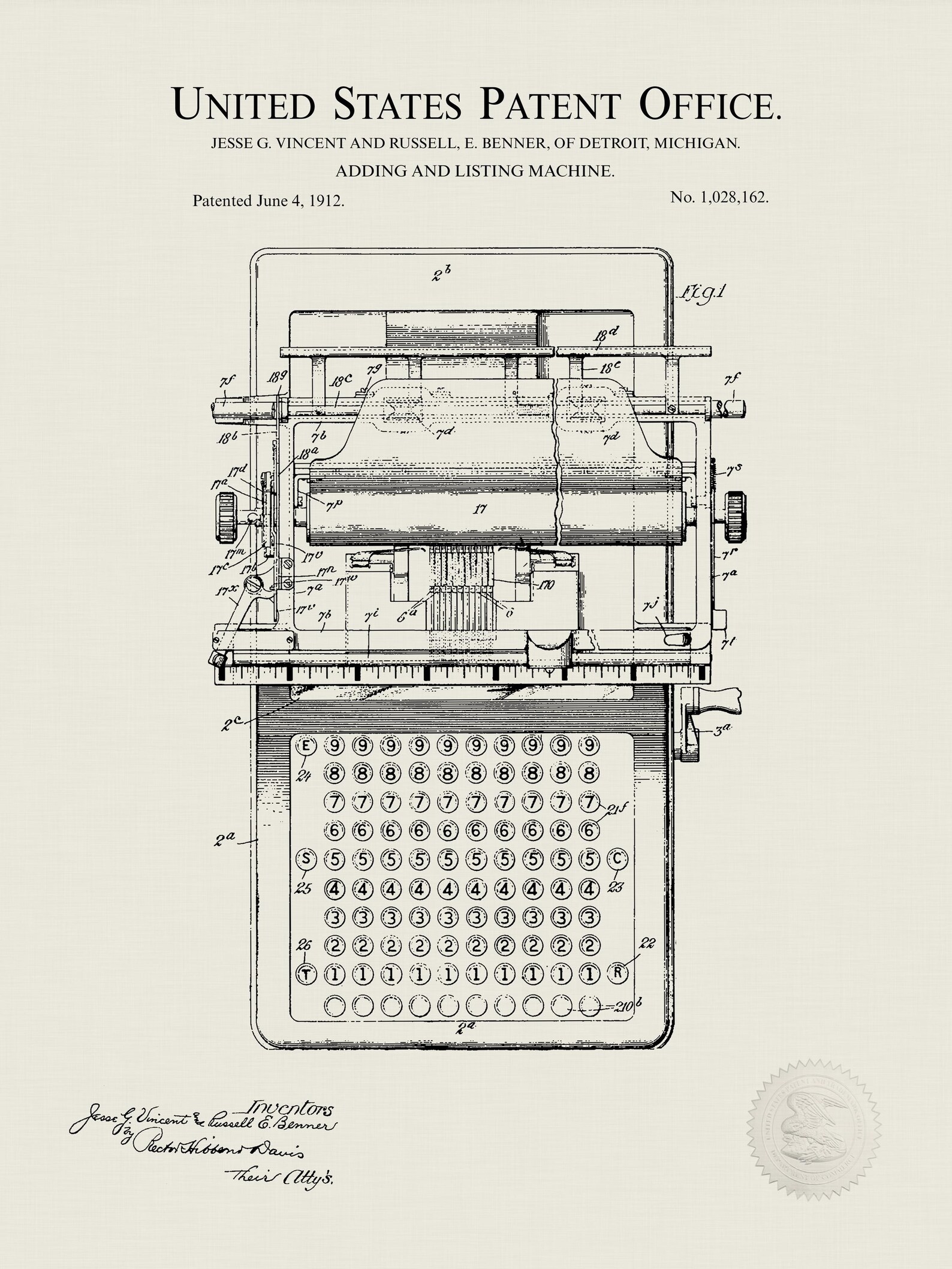 Vintage Office Decor | 1912 Adding Machine Patent | Gift for ...