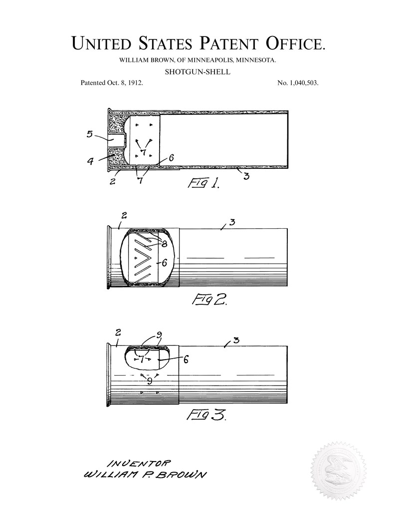 Vintage Firearm Art | 1912 Shotgun Shell Design Patent Print | Gift for ...