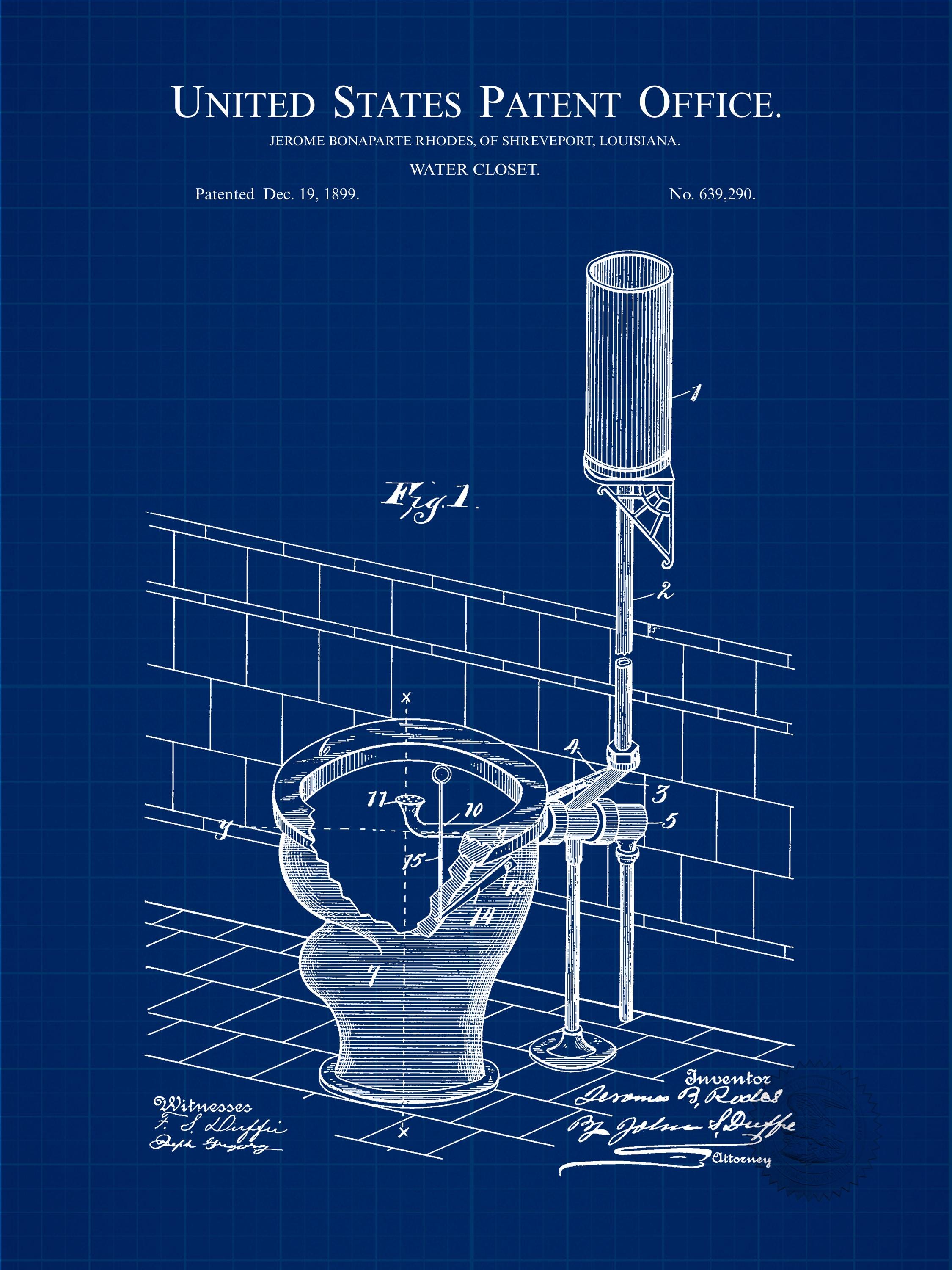 Antique Toilet Art | 1899 Water Closet Patent | Unique Bathroom Decor ...