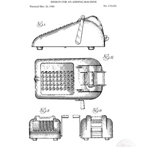 Vintage Adding Machine Patent | 1940 Office Decor Print | Accountant ...
