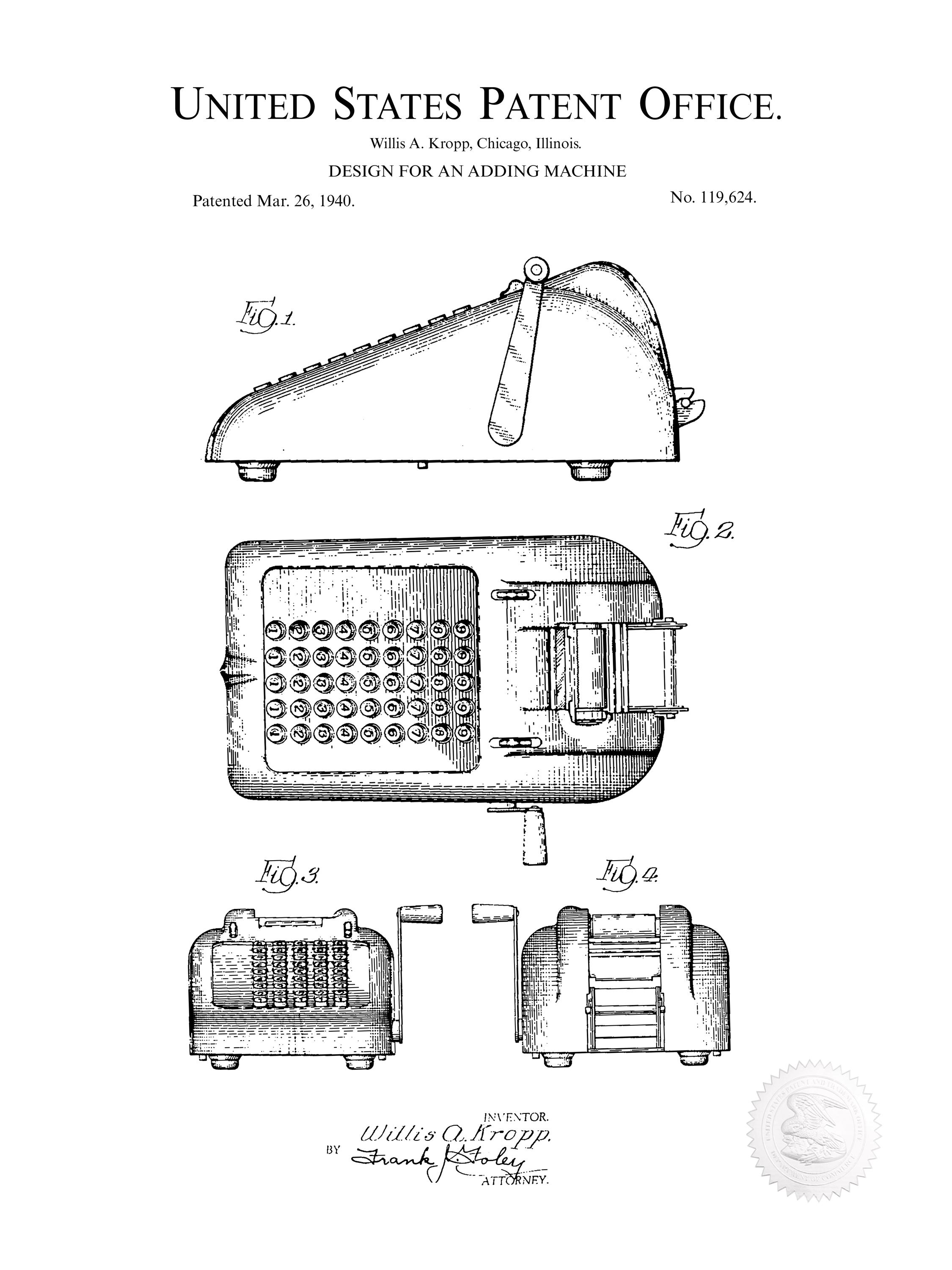 Vintage Adding Machine Patent | 1940 Office Decor Print | Accountant ...