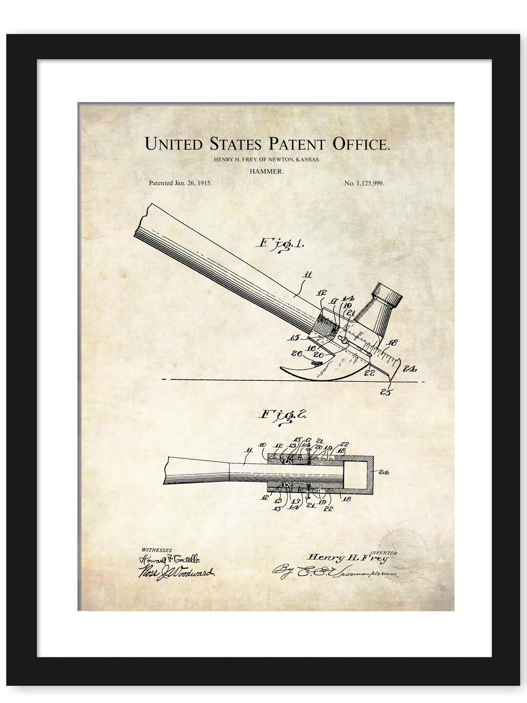 Antique Hammer Design Print | 1915 Hammer Patent | Gift for DIY ...