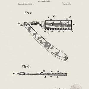 Antique Straight Razor Print | 1891 Razor Patent | Classic Grooming ...