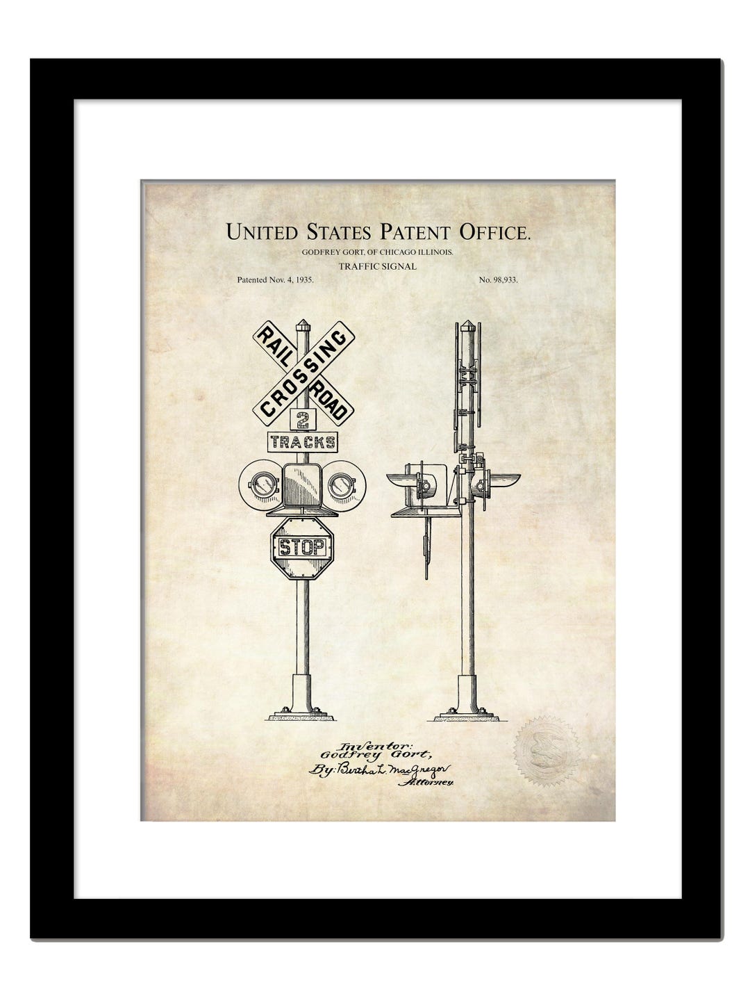 Classic Railway Signal Print | 1935 Traffic Signal Patent | Vintage ...