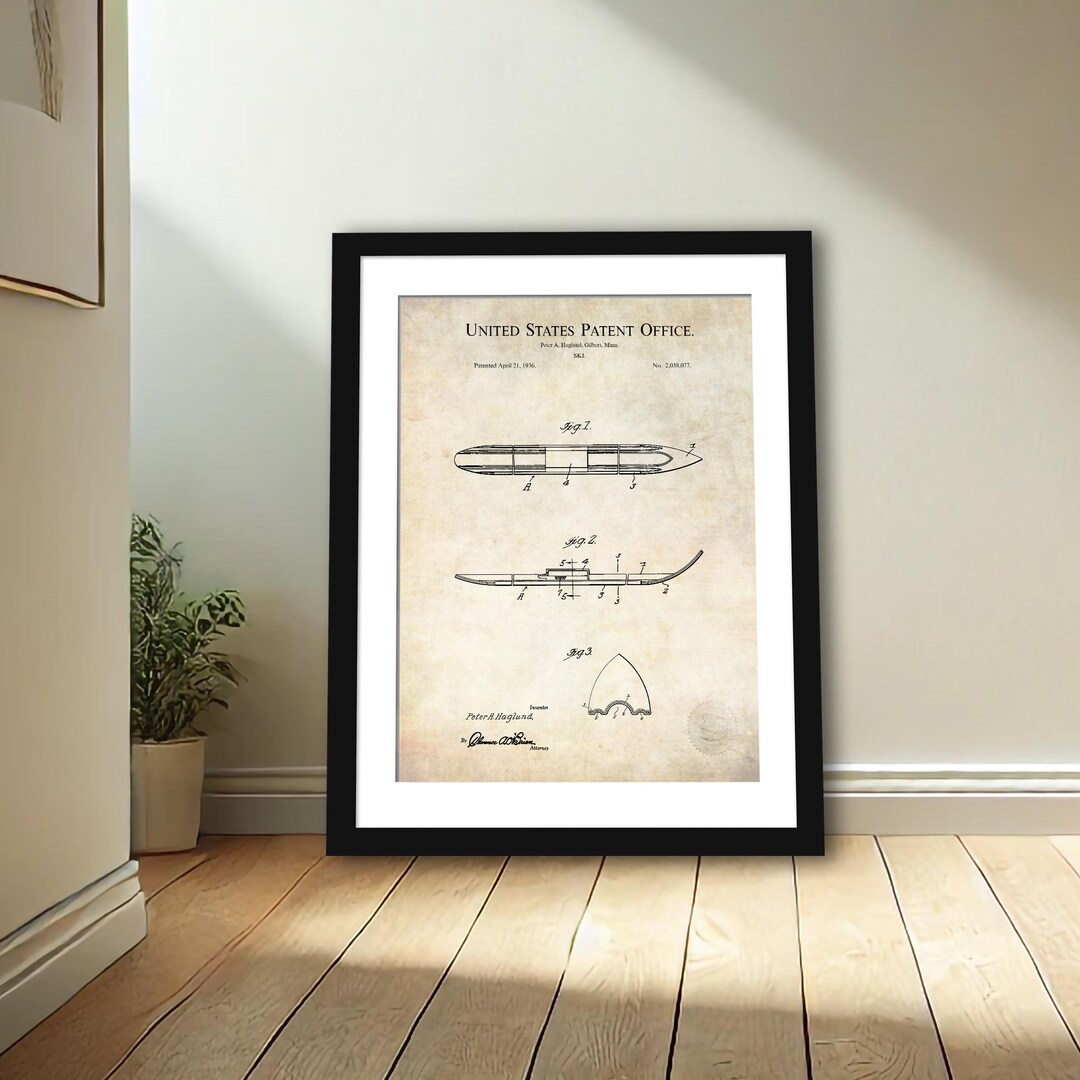 Vintage Ski Decor | 1936 Ski Design Patent | Perfect Gift for Skiers ...
