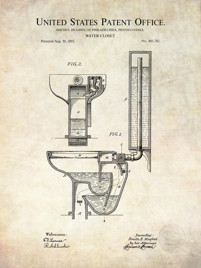 Vintage Bathroom Art Set | 1891 Toilet Paper & 1892 Water Closet ...