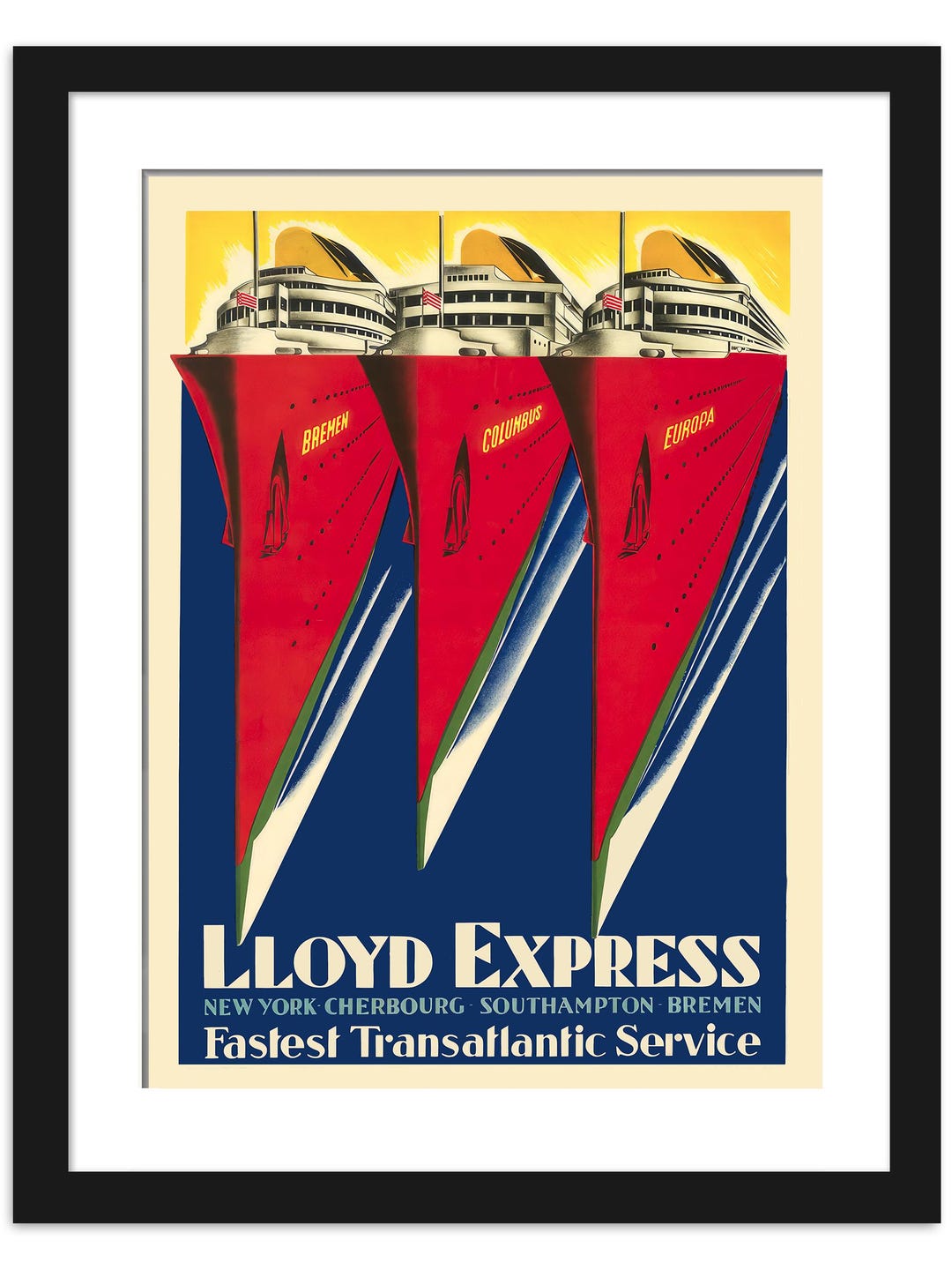 Vintage Ocean Liner Art | 1929 Lloyd Express Cover Reproduction ...