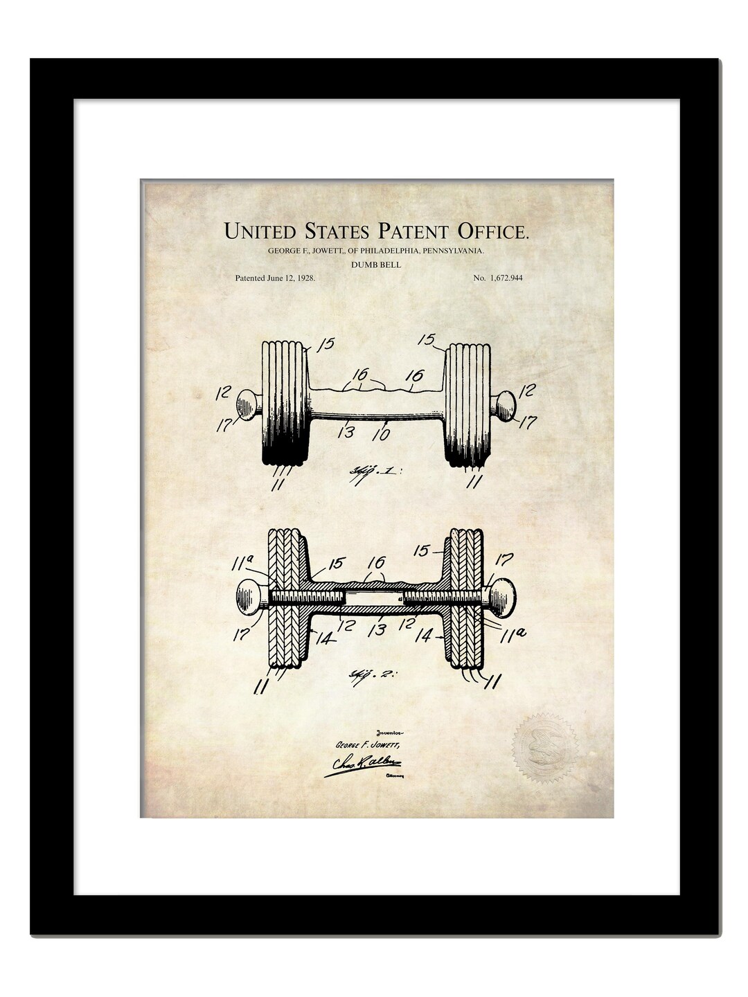 Vintage Dumbbell Patent | 1928 Dumbbell Design Patent | Gym Decor for ...