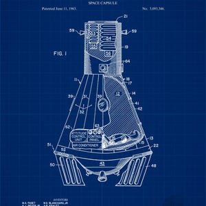 Early Space Exploration Decor | 1963 NASA Space Capsule Patent | Space ...