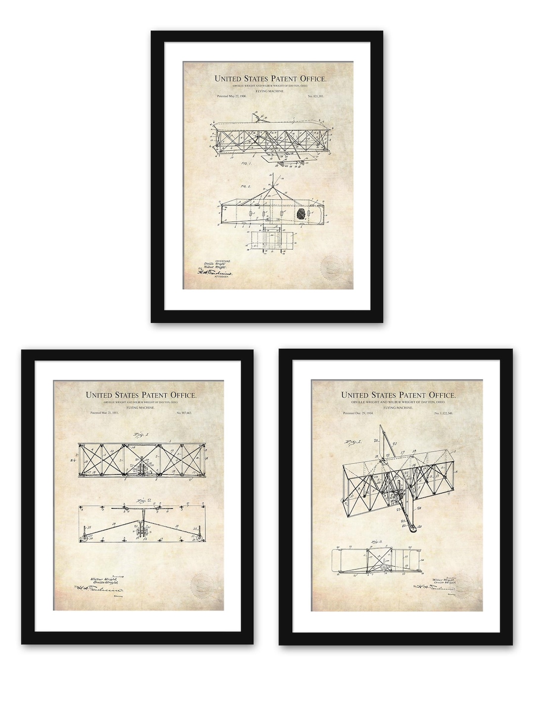 Early Flight Collection | Wright Brothers Patent Prints | Gift for ...