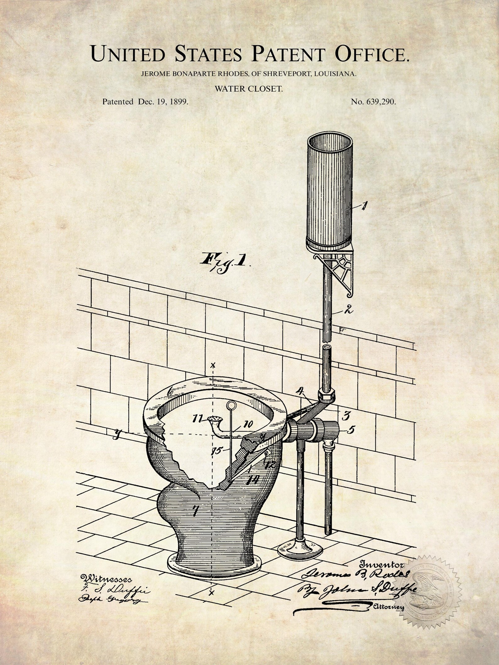 Antique Toilet Art | 1899 Water Closet Patent | Unique Bathroom Decor ...
