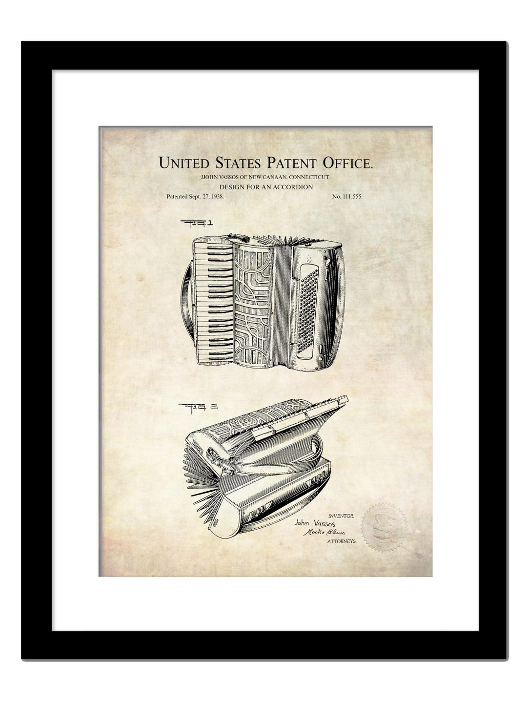 Vintage Accordion Decor | 1938 Accordion Design Patent | Unique ...