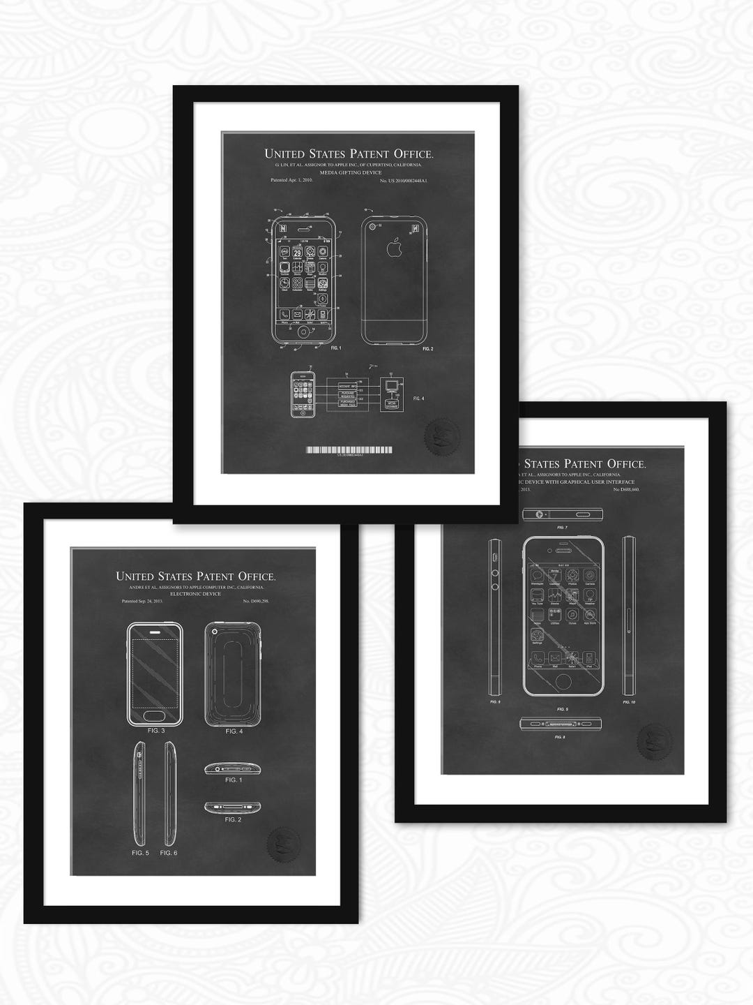 Smartphone Evolution Art | Set of 3 Iconic Apple Smartphone Patents ...