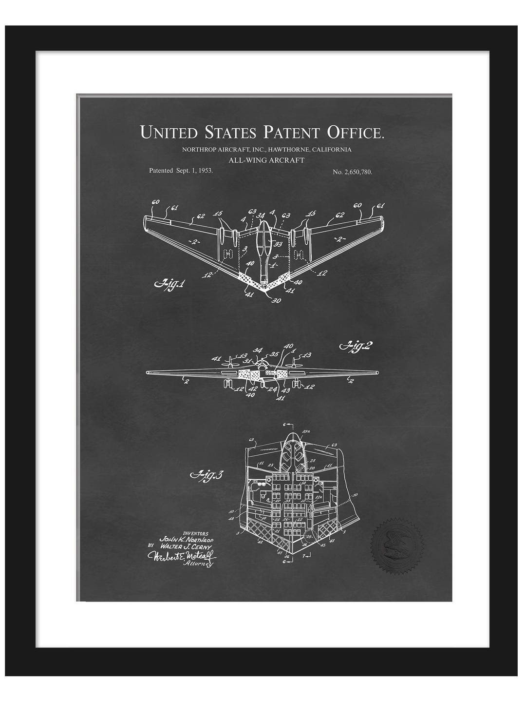 All-wing Aircraft Patent | 1953 Northrop Aircraft Design | Perfect Gift ...