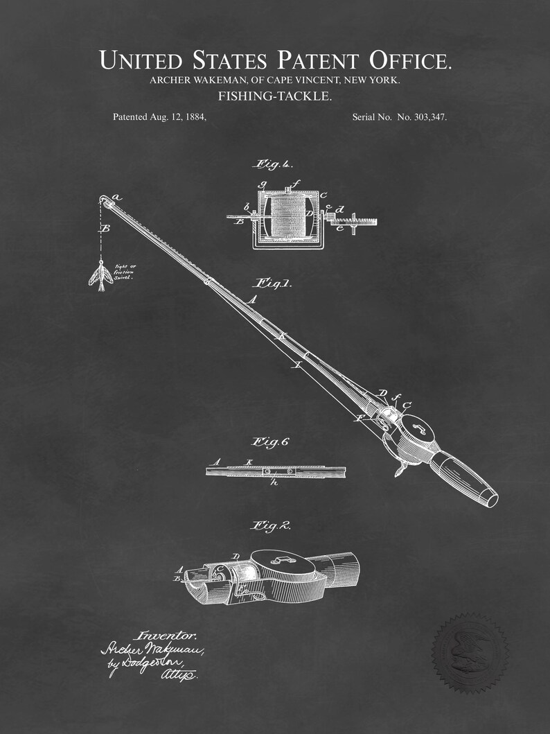 1884 Fishing Tackle Patent | Wall Art Print | Vintage Angler Decor ...