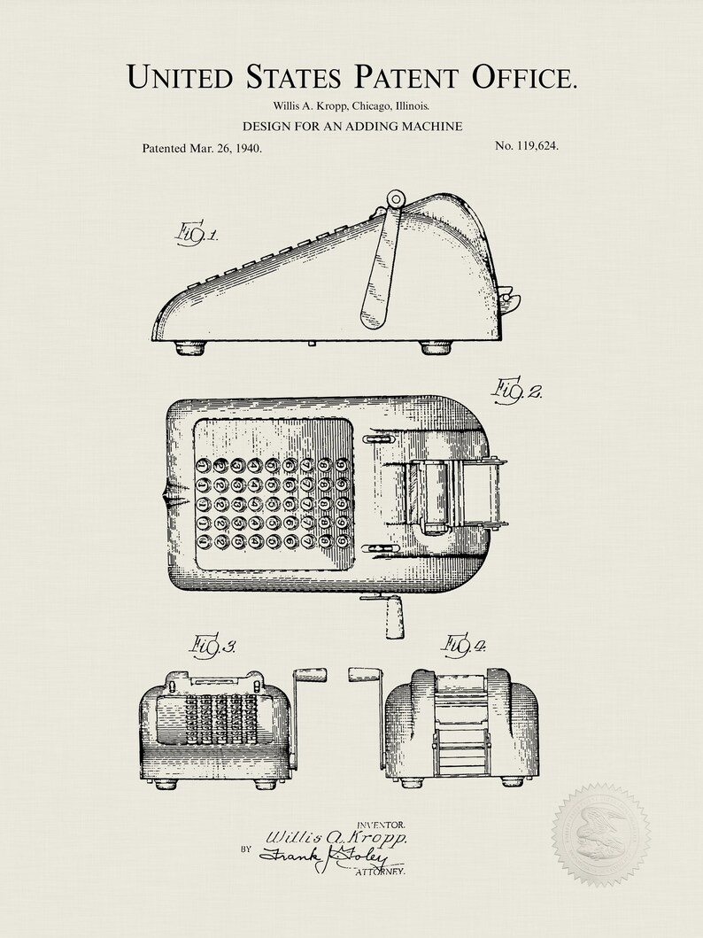 Vintage Adding Machine Patent | 1940 Office Decor Print | Accountant ...