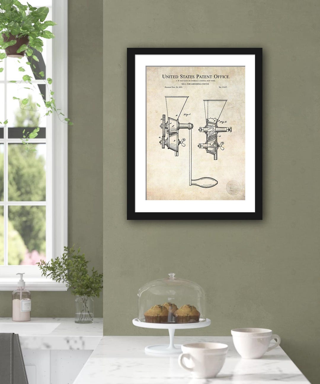 Vintage Coffee Mill | Print of 1855 Coffee Grinder Patent | Rustic Cafe ...