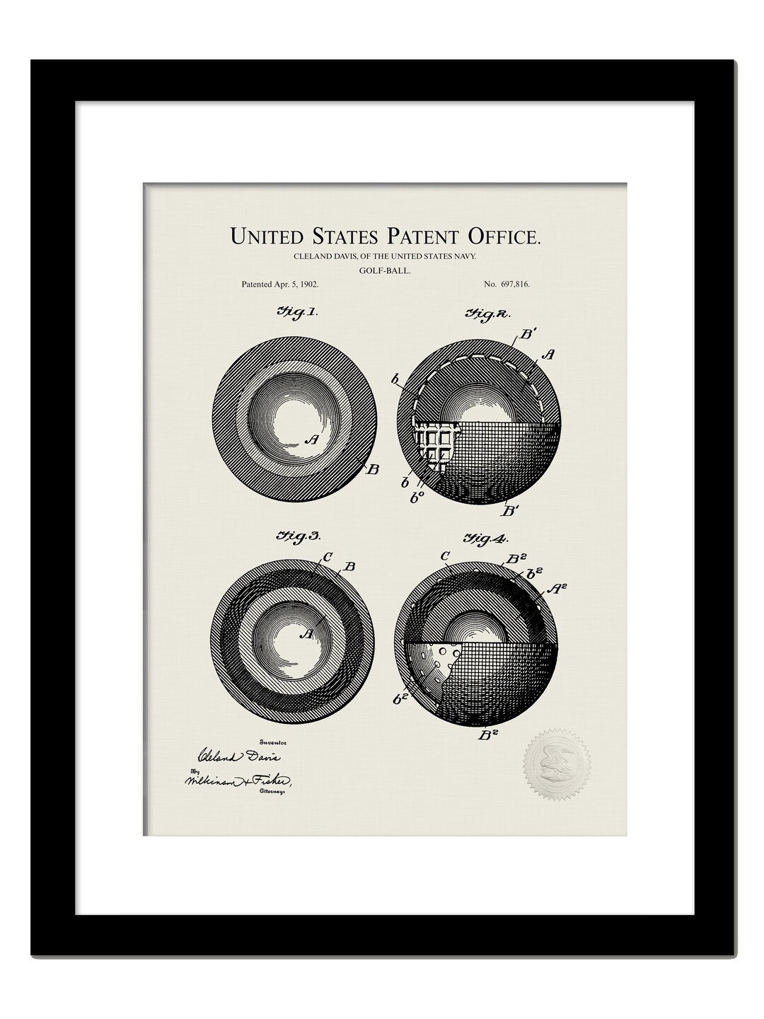 Vintage Golf Ball Design Print | 1902 Golf Ball Patent | Unique Gift ...