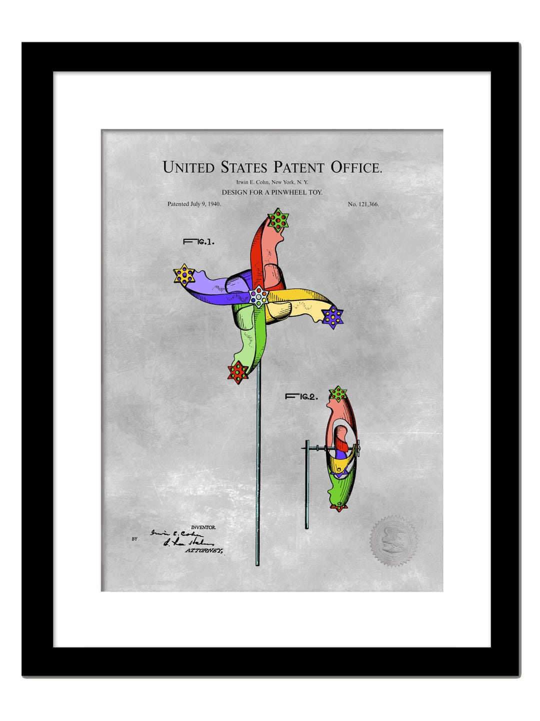 Colorful Pinwheel Print | 1940 Wind Spinner Toy Patent | Digitally ...