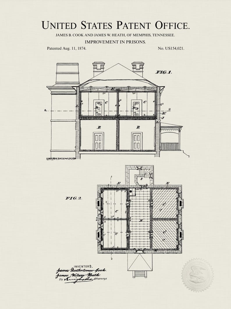 Early Prison Design | 1874 Prison Cell Patent | Historic Prints ...