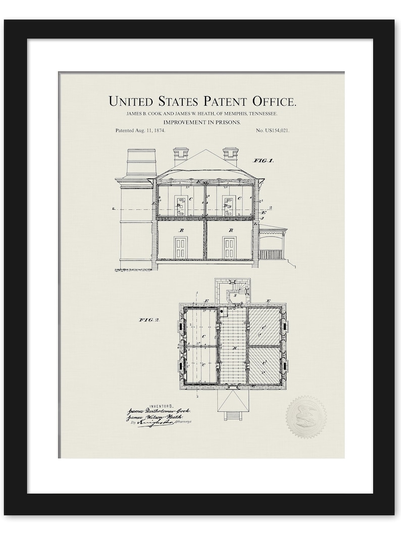 Early Prison Design | 1874 Prison Cell Patent | Historic Prints ...