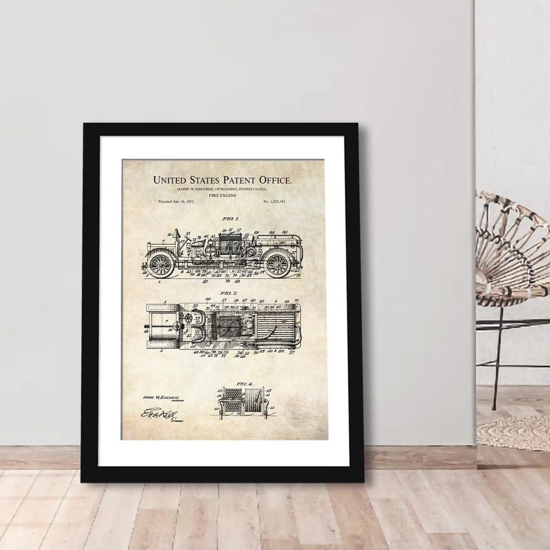 Historic Fire Engine Art | 1912 Fire Engine Patent | Unique Firefighter ...