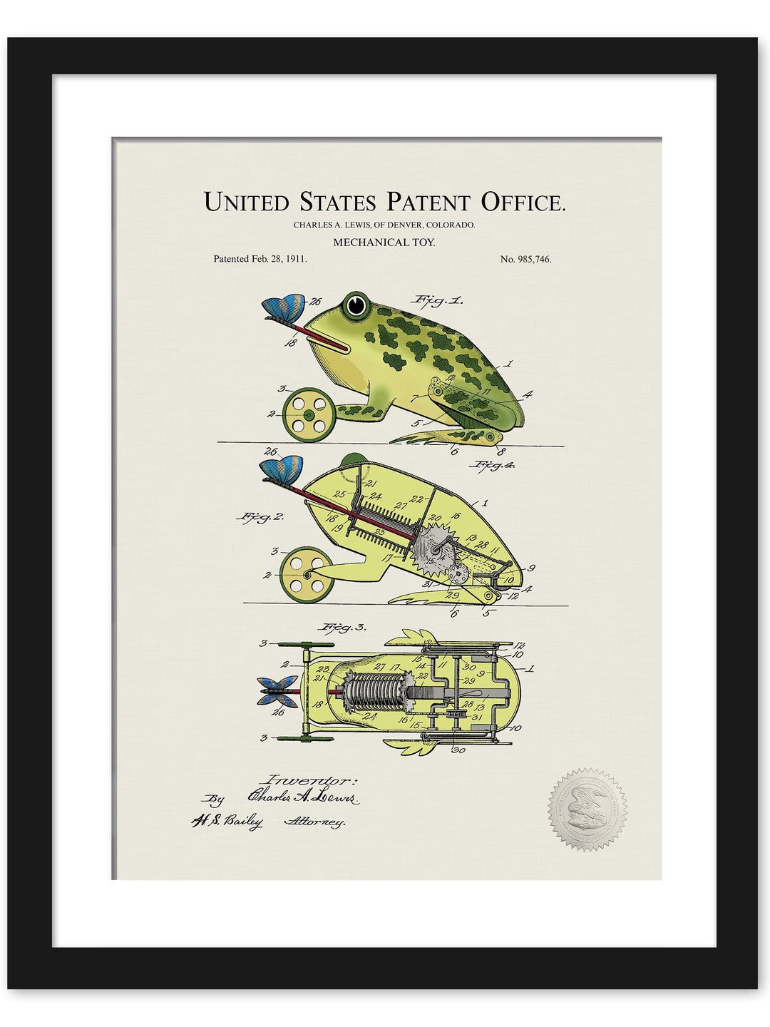 Vintage Animal Decor | 1911 Mechanical Frog Patent | Whimsical Decor ...