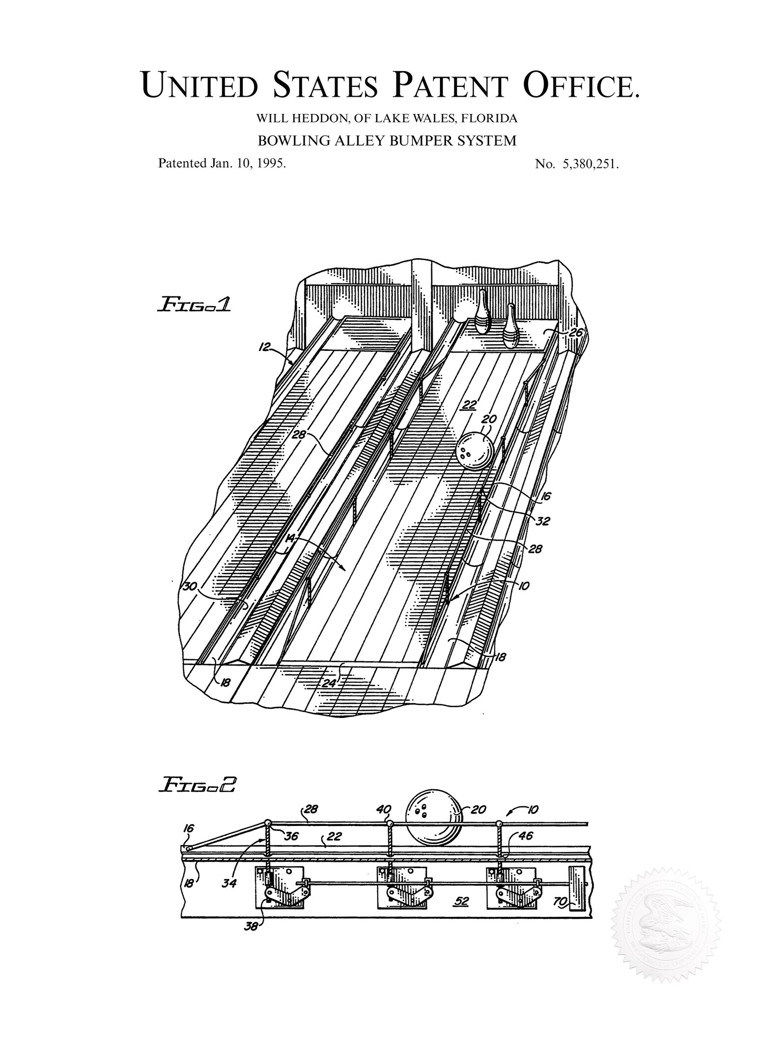 Vintage Bowling Lane Print | 1995 Bumper System Patent | Game Room Wall ...
