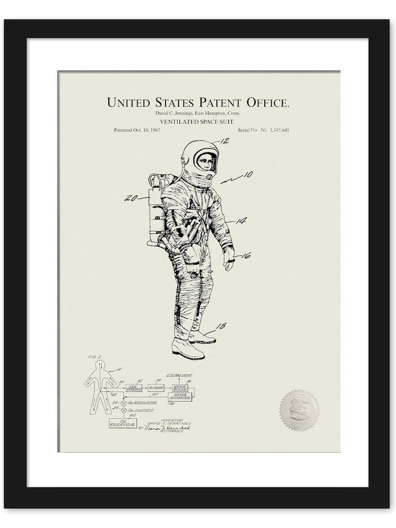 Vintage Space Decor | 1967 NASA Space Suit Patent | Astronaut Suit Wall ...