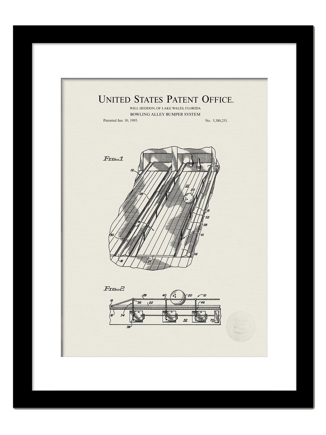 Vintage Bowling Lane Print | 1995 Bumper System Patent | Game Room Wall ...