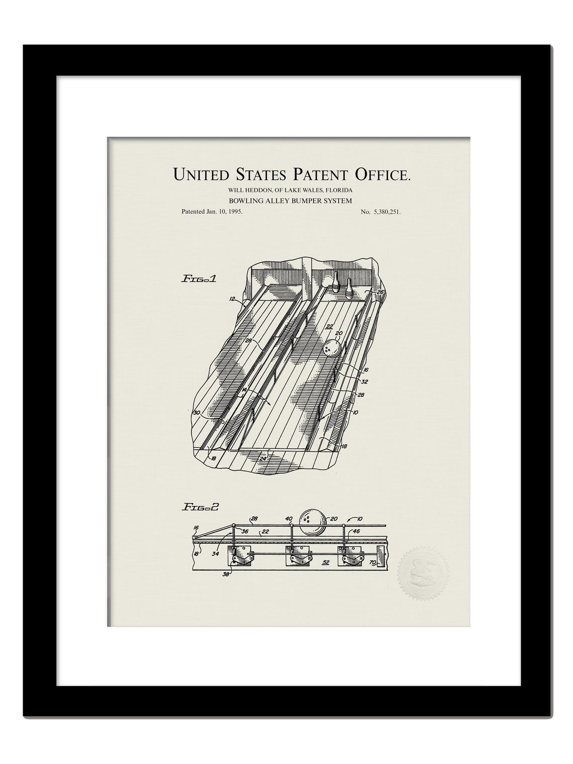 Vintage Bowling Lane Print | 1995 Bumper System Patent | Game Room Wall ...