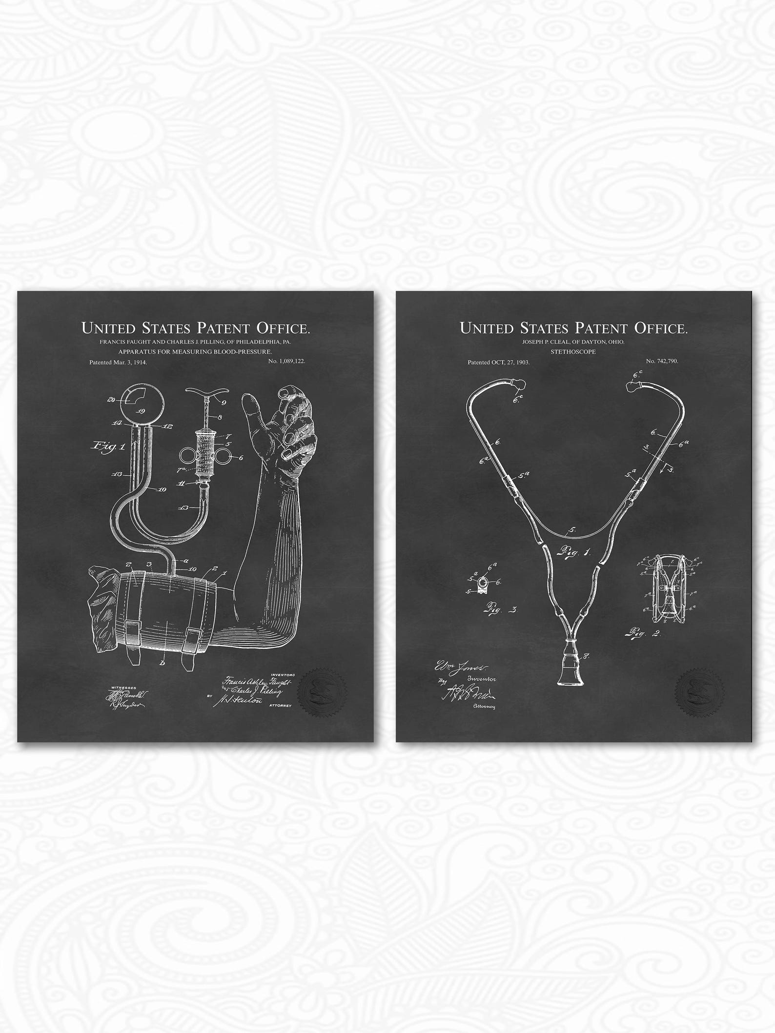 Vintage Medical Wall Art | 1903 Stethoscope & 1914 Blood Pressure ...